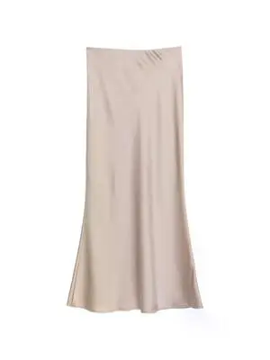 D.exterior Satin Flared Midi Skirt - Neutrals