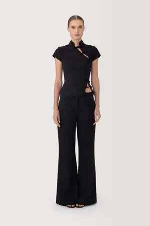 SAU LEE Iris Crepe Cap Sleeve Top - Black