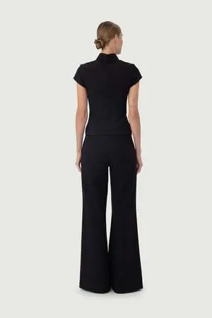 SAU LEE Iris Crepe Cap Sleeve Top - Black