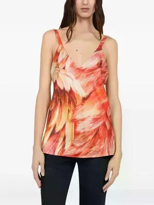 Roberto Cavalli Feather-print Silk Top