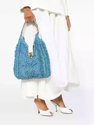 Ermanno Scervino Chunky-knit Clasp-fastening Leather Tote Bag