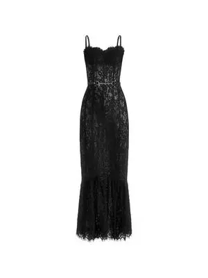 Manière De Voir Freya Belted Lace Maxi Dress - Black