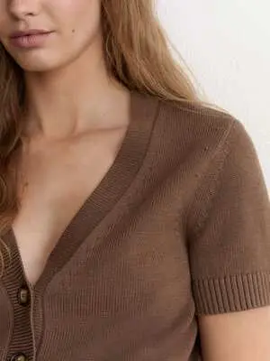 REISS Anya Cotton-wool V-neck Short-sleeve Cardigan