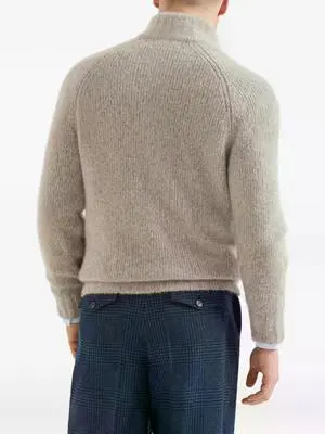 Brunello Cucinelli Cashmere And Silk High-neck Zipper Cardigan - Neutrals