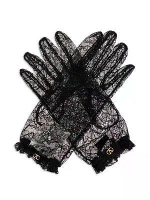 Valentino Garavani Vlogo Signature Lace Gloves - Black