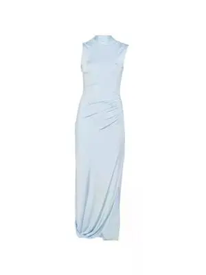 SELF-PORTRAIT Draped Ruched Asymmetric Dress - Blue