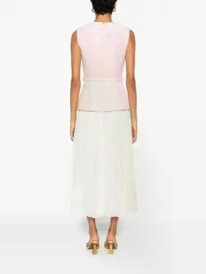 SELF-PORTRAIT Pink Bouclé Midi Dress With Lace Collar