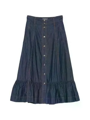 Zimmermann Aster Ruffled Denim Maxi Skirt - Blue