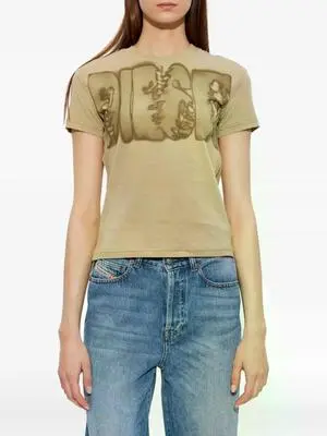 DIESEL® Beige Cotton Logo Print T-shirt