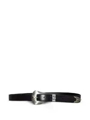 KATE CATE Engraved Buckle Leather Belt - Black