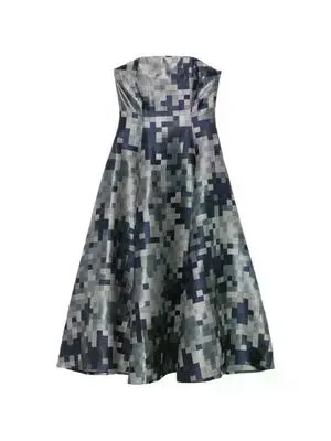 LEEN MOUGRHABI Amira Strapless Pixel-print Midi Dress