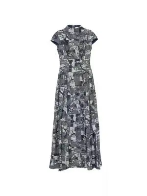 LEEN MOUGRHABI Rania Abstract-print Cap-sleeve Maxi Dress - Grey