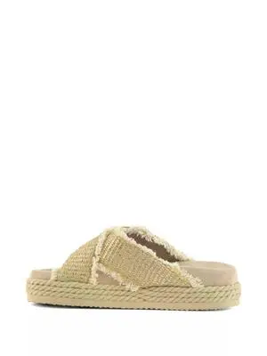 Mou Criss-cross Raffia Sandals - Neutrals