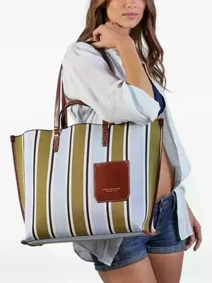 THE BRIDGE Striped Leather-trim Tote Bag