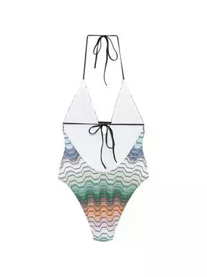 Missoni Zigzag-knit Halterneck Swimsuit