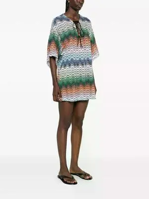 Missoni Zigzag Knit Lace-up Mini Dress - Green
