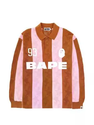 A BATHING APE Striped Long-sleeve Polo Shirt - Neutrals