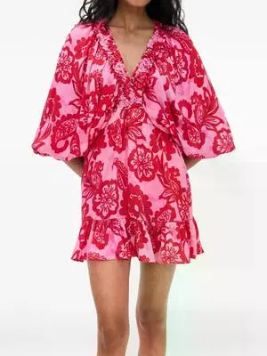 Sundress Marine Ruffled Floral-print Mini Dress - Pink