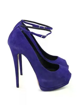 GIUSEPPE ZANOTTI Violet Suede Peep-toe Ankle-strap Pumps