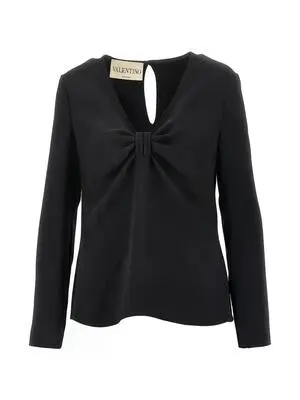 Valentino Garavani Silk Bow Detail Long Sleeve Blouse - Black
