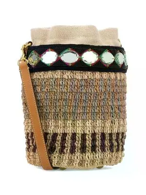 Valentino Garavani Vlogo Signature Embroidered Raffia Bucket Bag - Neutrals