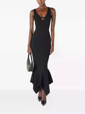 MARINE SERRE Ribbed Knit Maxi Dress With Crescent Moon Detail - Black