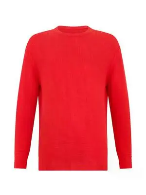 Fedeli Cotton Waffle Knit Crew Neck Sweater - Red
