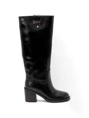 TWINSET Logo Plaque Block Heel Boots