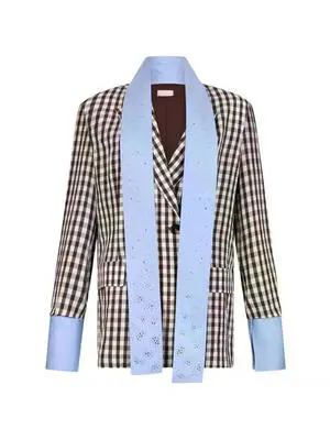 Liu Jo Gingham-check Double-breasted Blazer - Brown