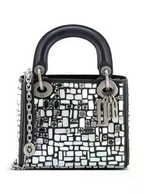 Dior Lady Chain Bag Leather And Mirror Mosaic Mini Shoulder Bag - Black