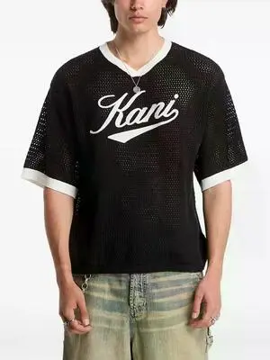 KARL KANI Logo-embroidered Mesh T-shirt - Black