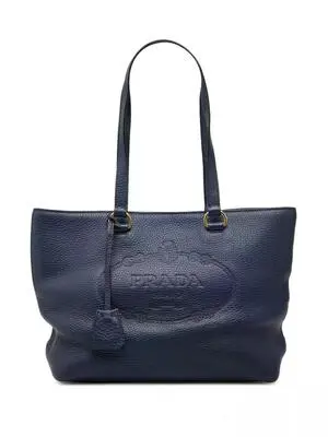 Prada Vitello Daino Canapa Logo Tote Bag - Blue