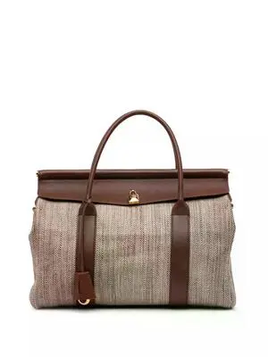 Loro Piana Toile Herringbone And Leather Tote Bag - Neutrals