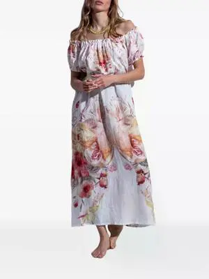 FOLIE DU LIN Eleis Floral-print Off-the-shoulder Maxi Dress - White