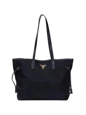 Prada Logo Plaque Drawstring Tote Bag