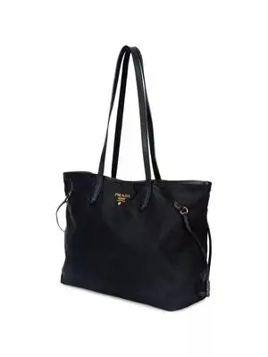 Prada Logo Plaque Drawstring Tote Bag