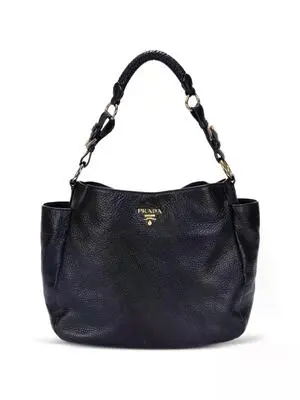 Prada Grained Leather Side Pocket Shoulder Bag - Black