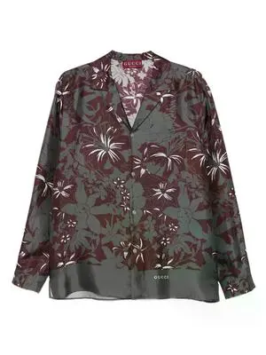 Gucci Floral-print Long-sleeve Shirt - Grey