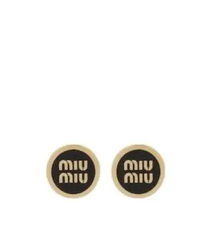 Miu Miu Enameled Metal Logo Stud Earrings