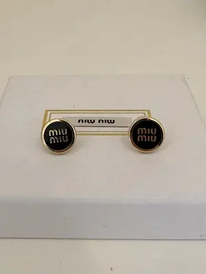 Miu Miu Enameled Metal Logo Stud Earrings