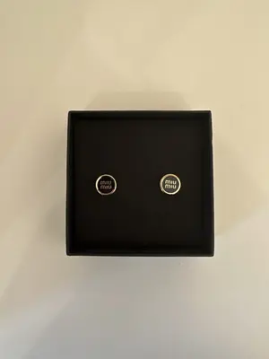 Miu Miu Enameled Metal Logo Stud Earrings