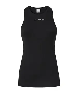 Pinko Logo Printed Ribbed Tank Top - Black