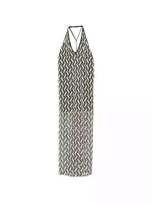 COTAZUR Chevron Pattern Halterneck Maxi Dress