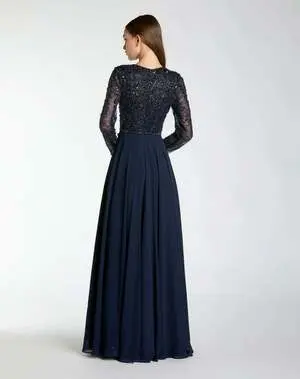 Mac Duggal Embellished Long Sleeve Gown With Chiffon Skirt