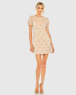 Mac Duggal Embellished Mini Dress With Cap Sleeves - Porcelain