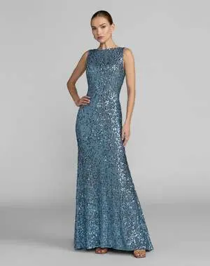 Mac Duggal Sequin Cowl Back Gown - Blue