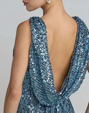 Mac Duggal Sequin Cowl Back Gown - Blue