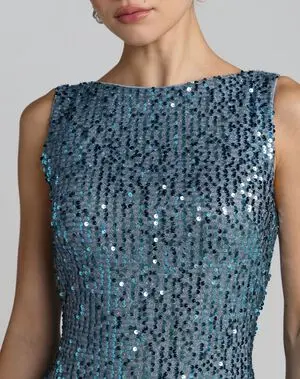 Mac Duggal Sequin Cowl Back Gown - Blue