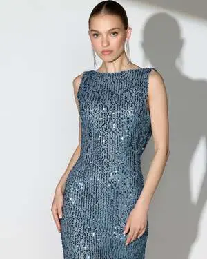 Mac Duggal Sequin Cowl Back Gown - Blue