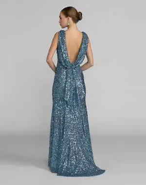 Mac Duggal Sequin Cowl Back Gown - Blue